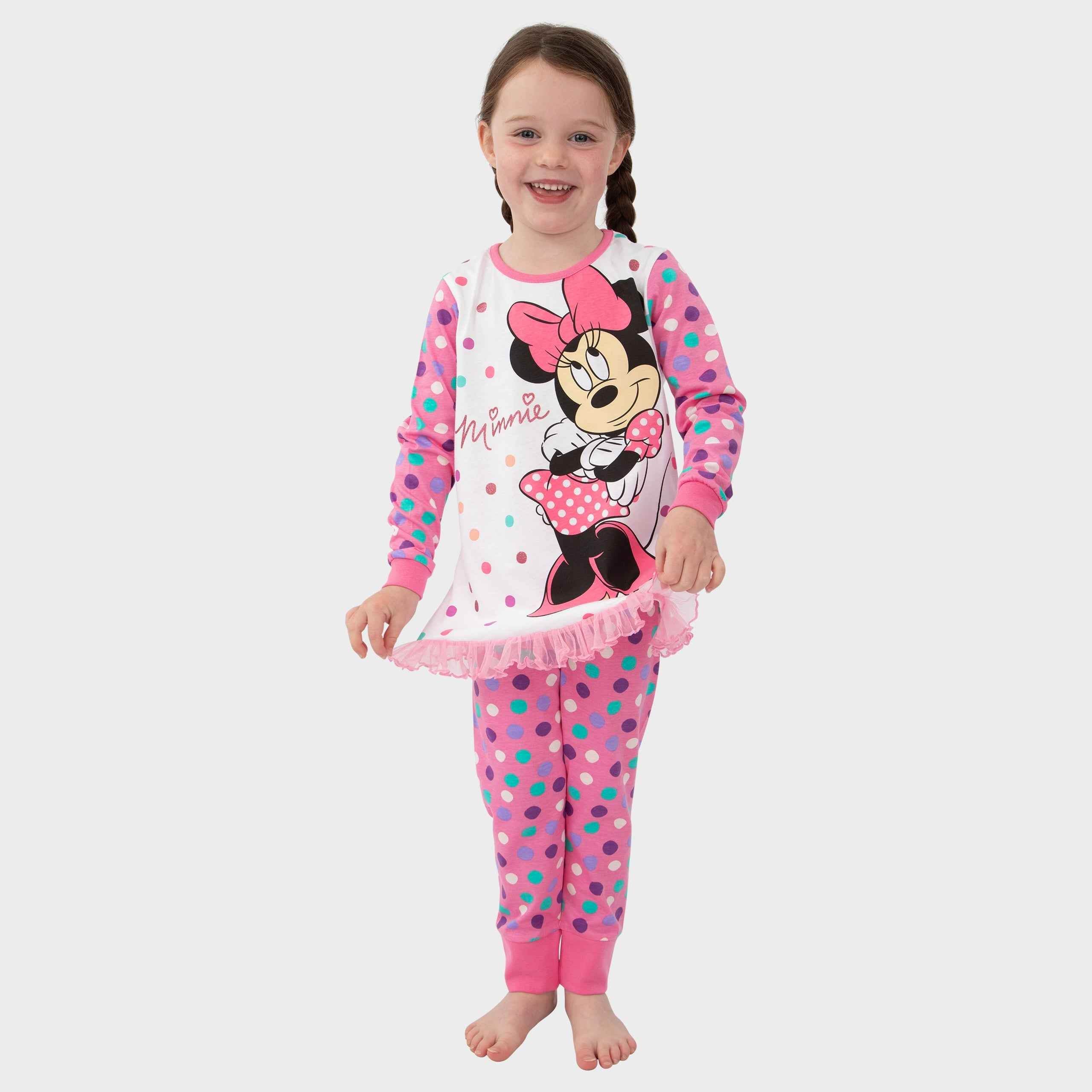 Disney Minnie Mouse Girls Pyjamas | 100% Cotton | Pink/White Polka Dot ...