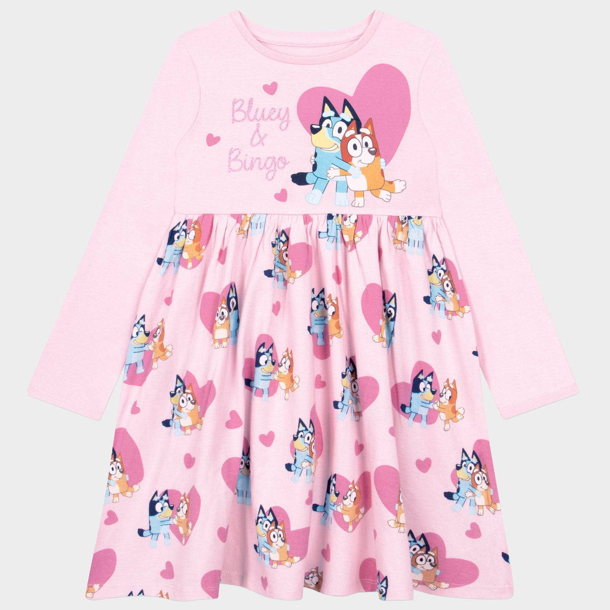 Bluey Girls Dress | Bluey & Bingo | 100% Cotton | Pink Hearts ...