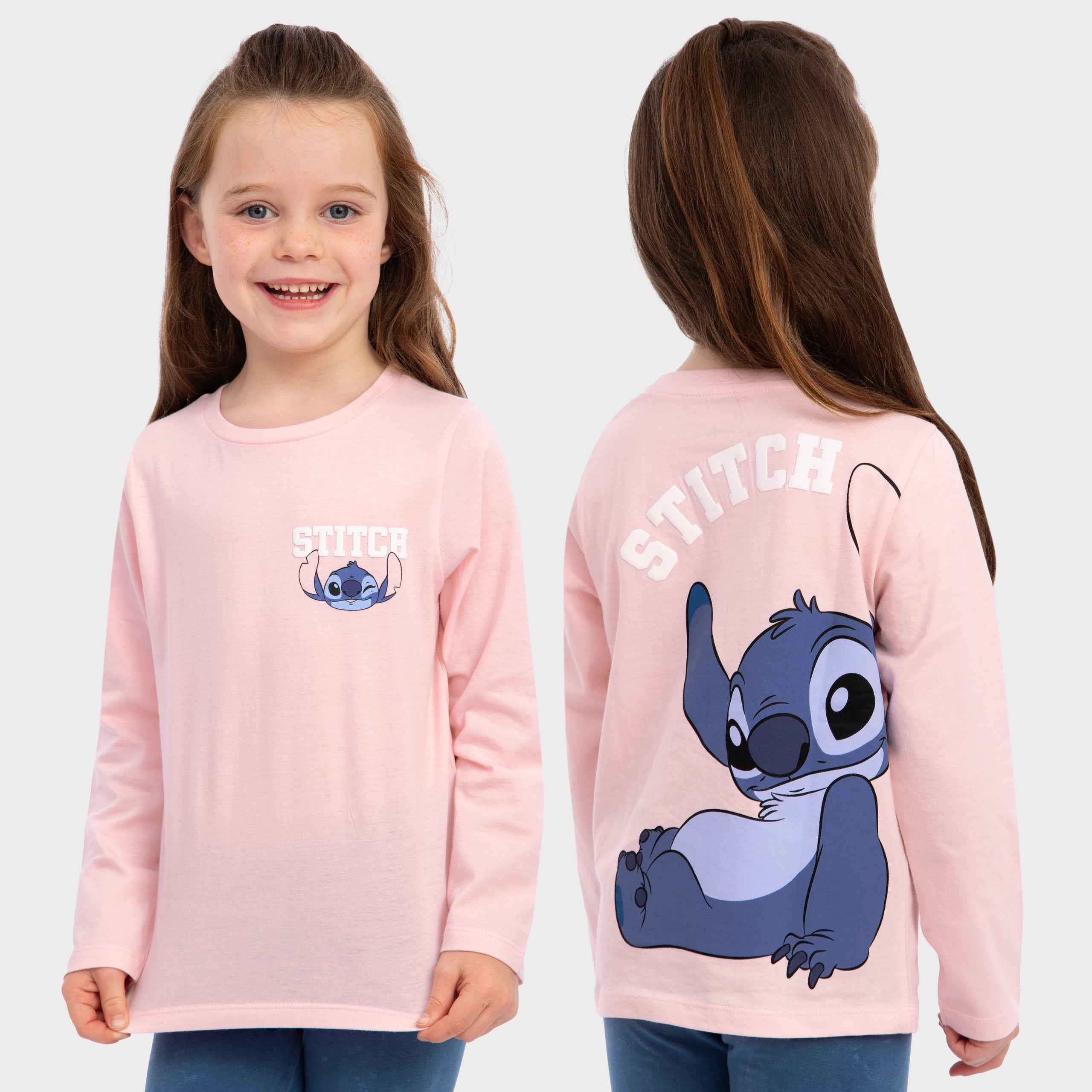Disney Lilo and Stitch Long Sleeve T-Shirt | Pink Stitch Top For Girls ...