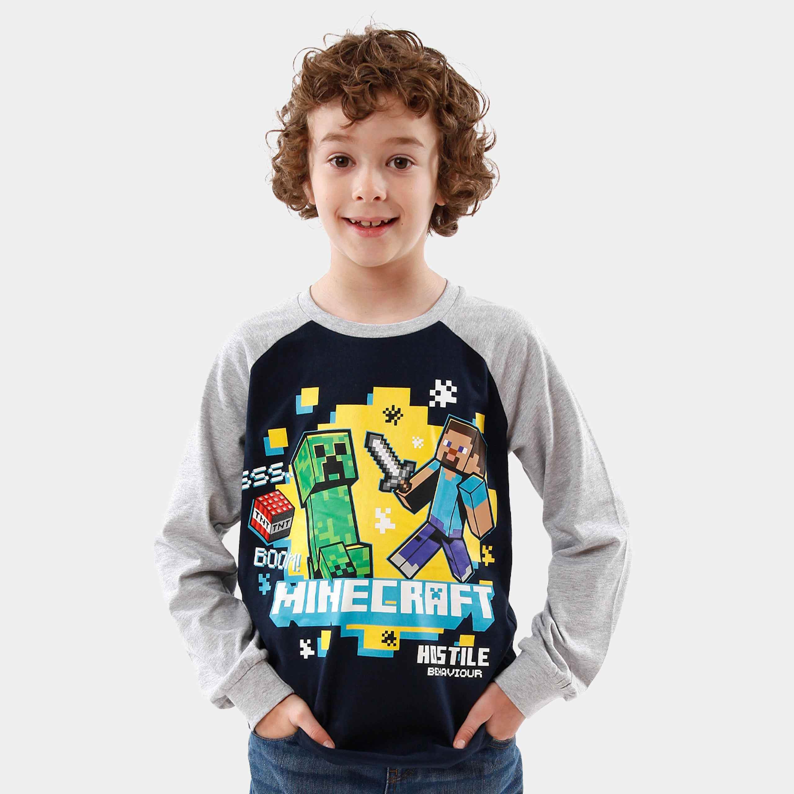 Minecraft Boys Long Sleeve T Shirt | Creeper & Steve | 100% Cotton ...