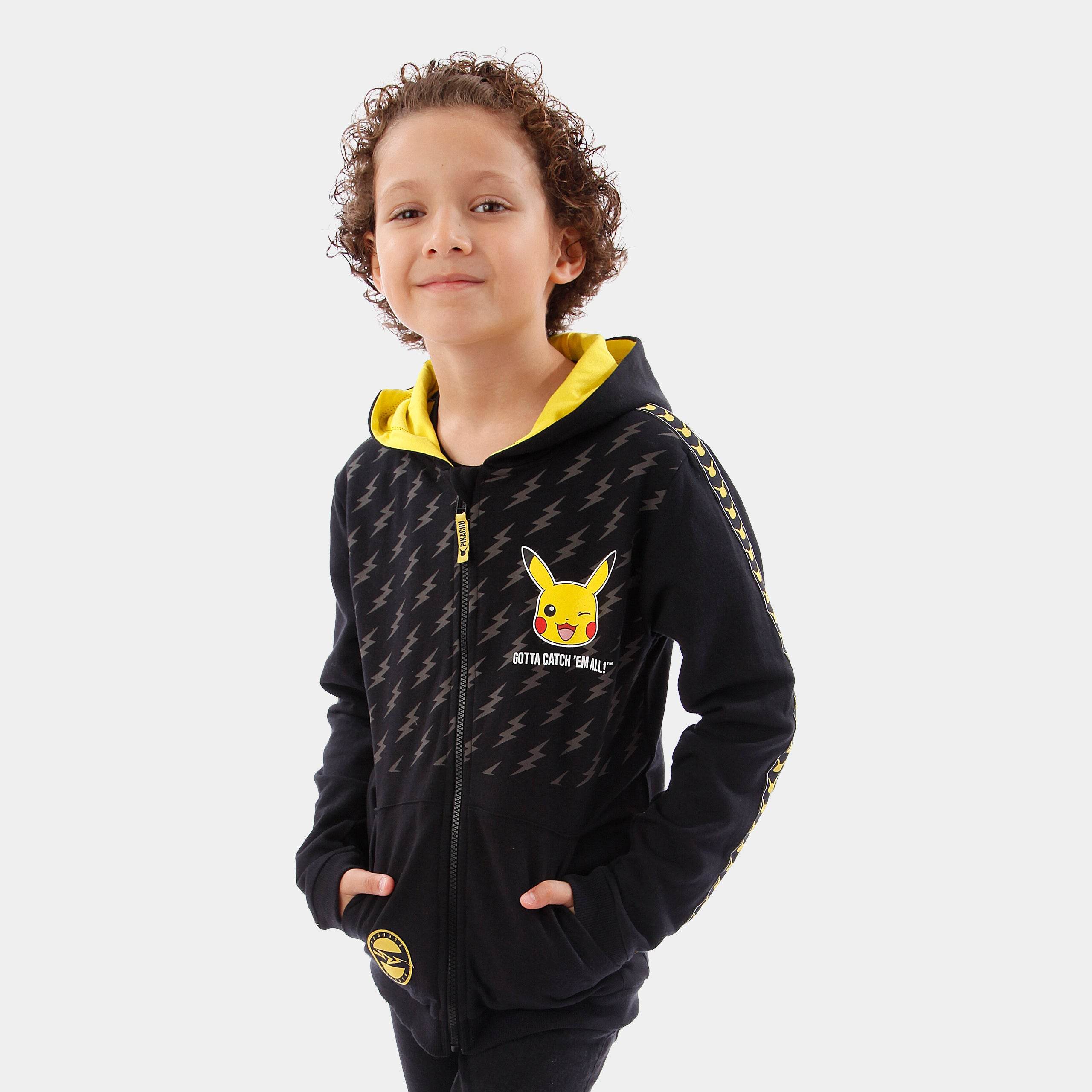 Pikachu Kids Zip Up Hoodie | 100% Soft Cotton | Pokemon Jumper | Black ...