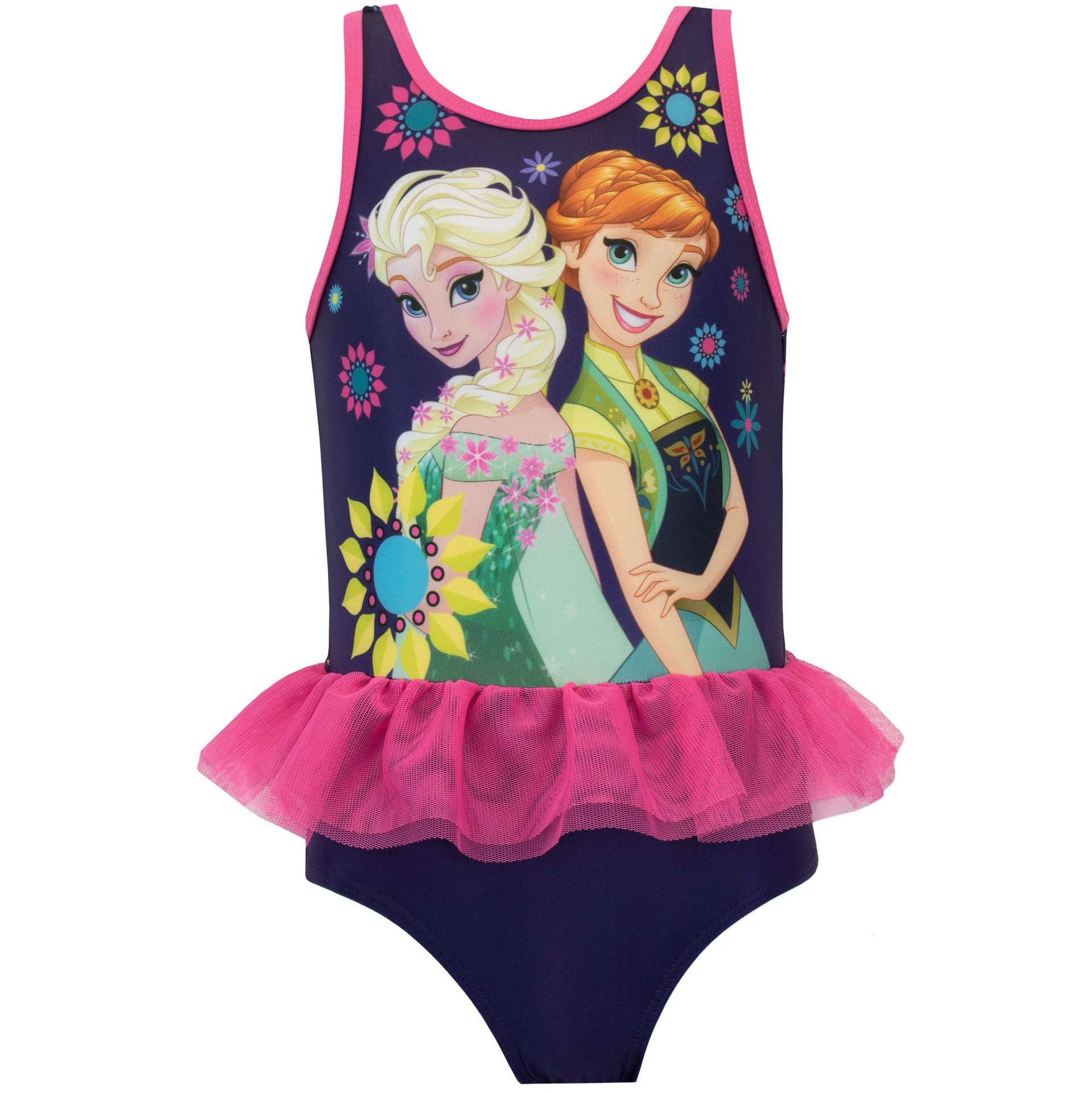 Disney Frozen Girls Swimsuit I Anna & Elsa Swimming Costume | Navy/Pink ...