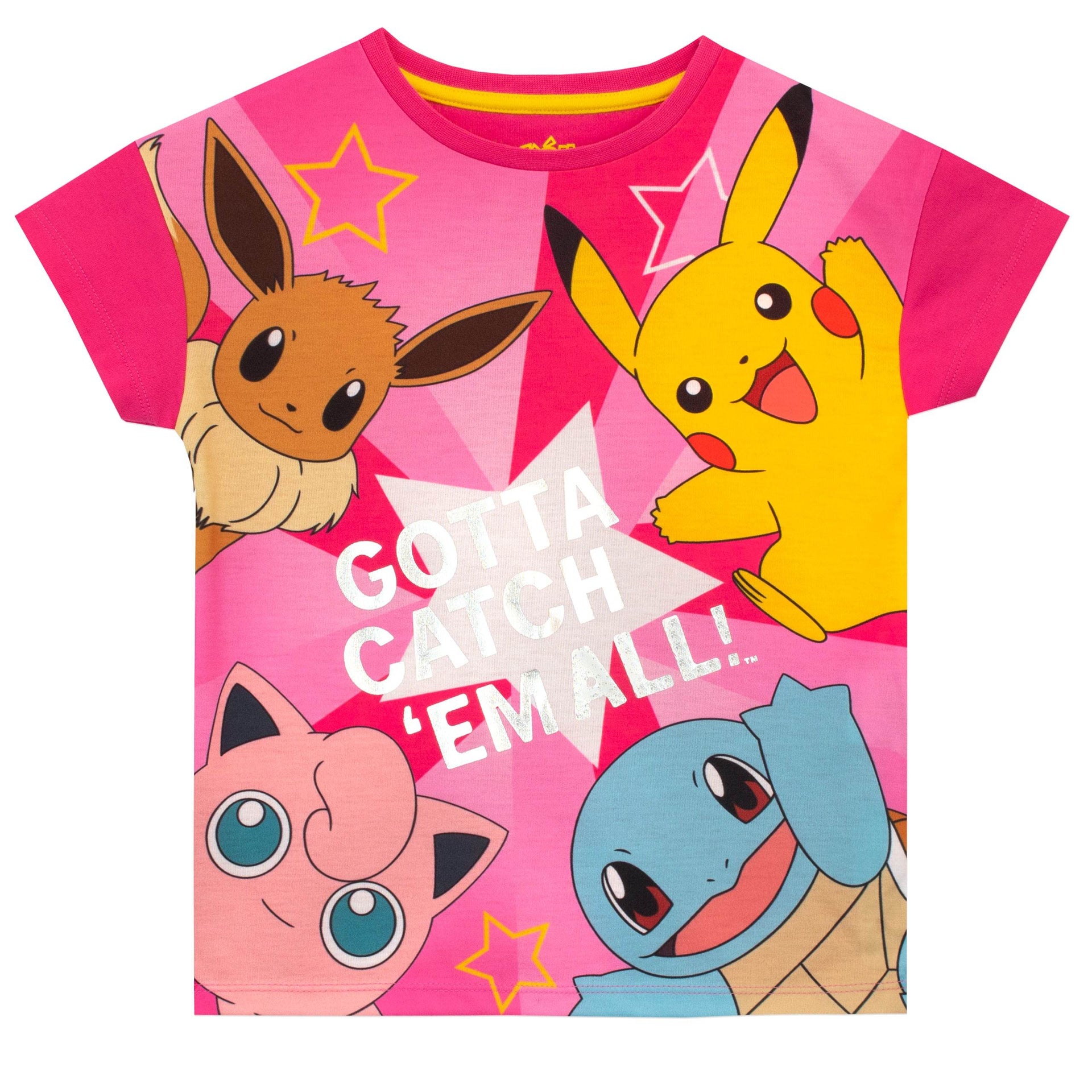 Pokemon Girls Short PJs | Pikachu, Eevie Kids Pyjamas | Pink/Yellow ...